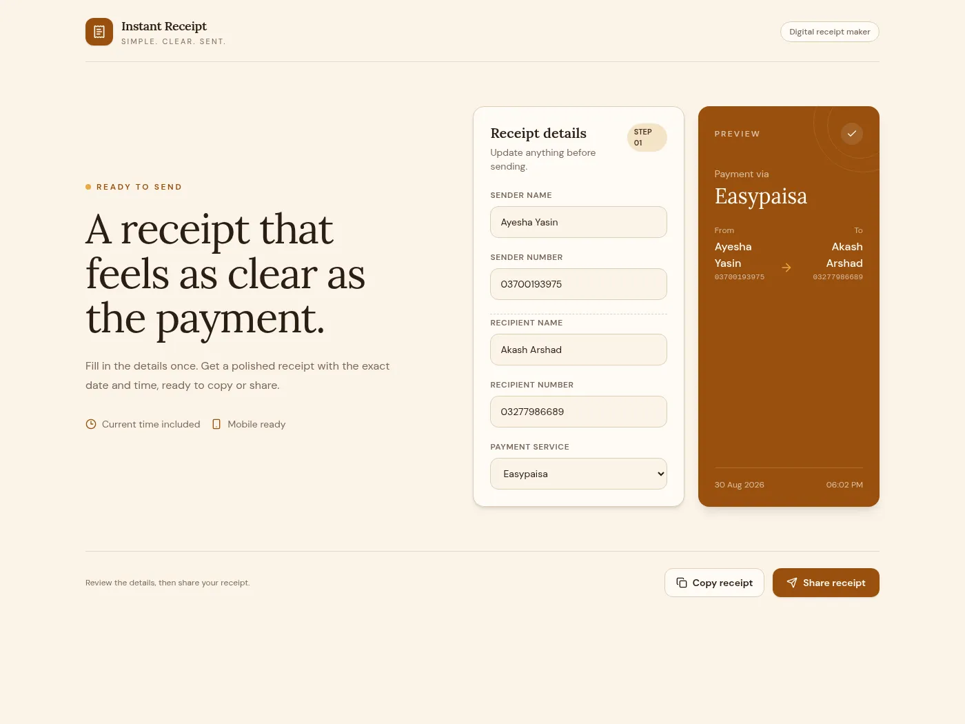 Instant Receipt Generator