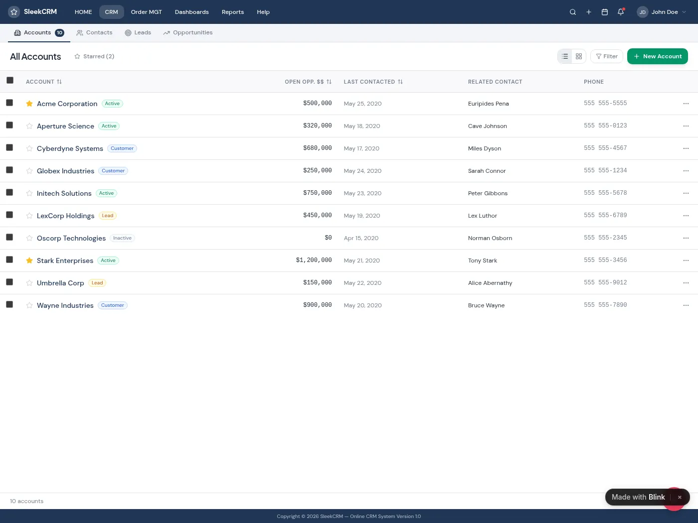 SleekCRM Dashboard