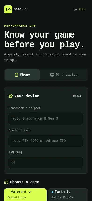 GameFPS Estimator