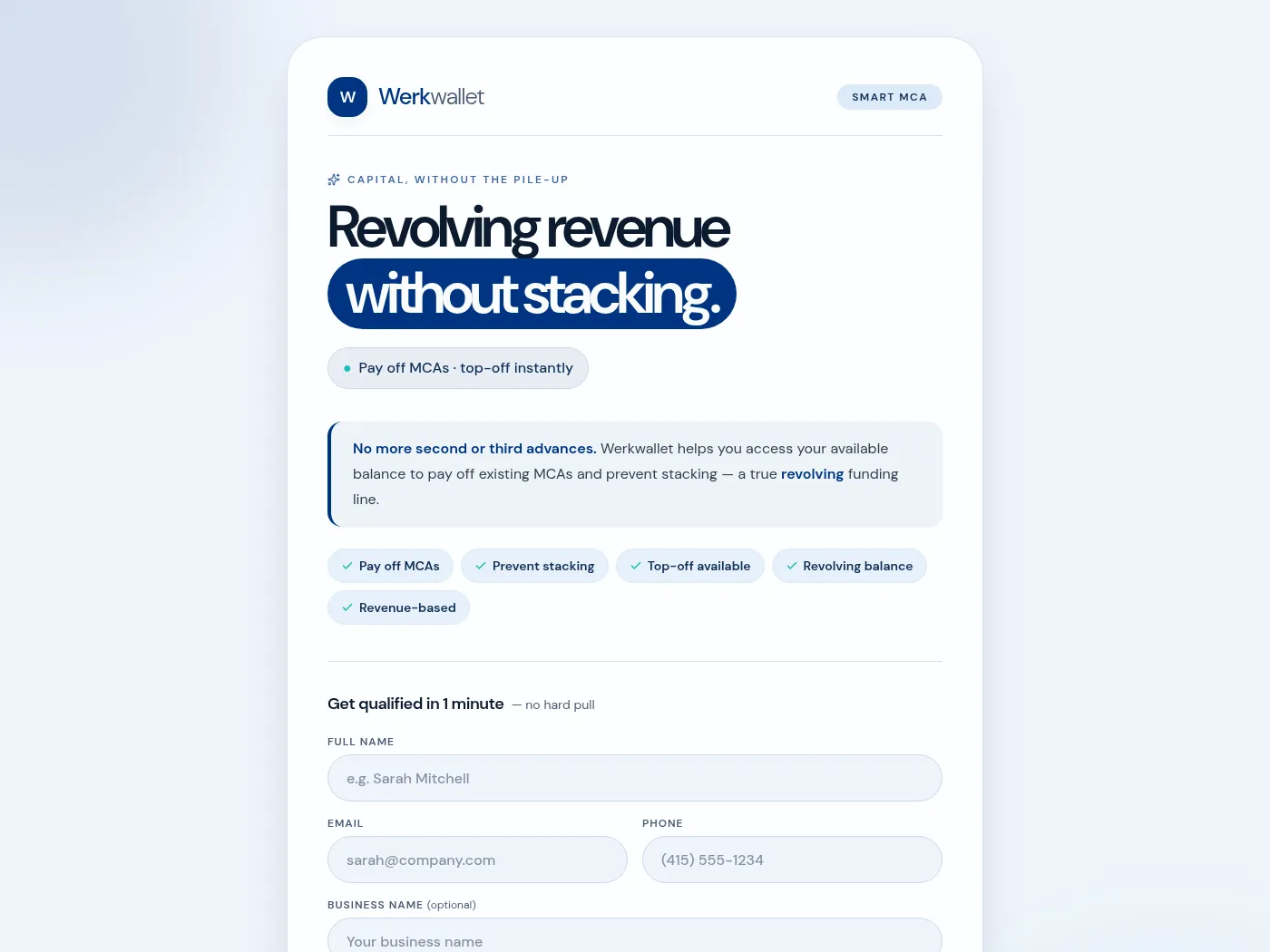 Werkwallet Smart MCA Web App
