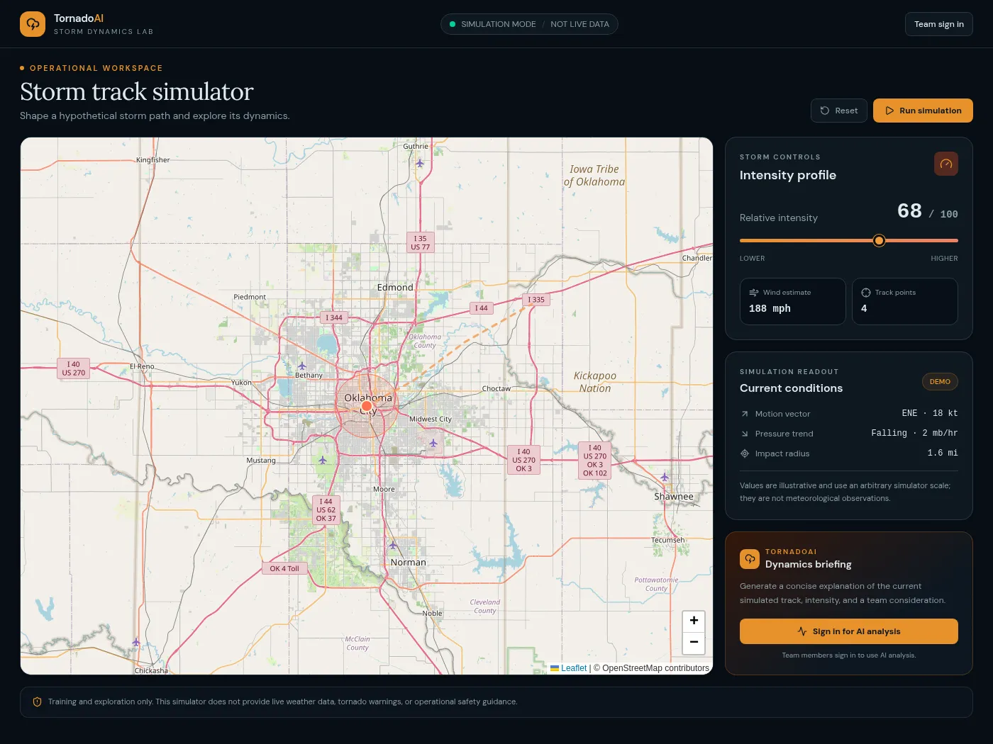 TornadoAI Map Simulator