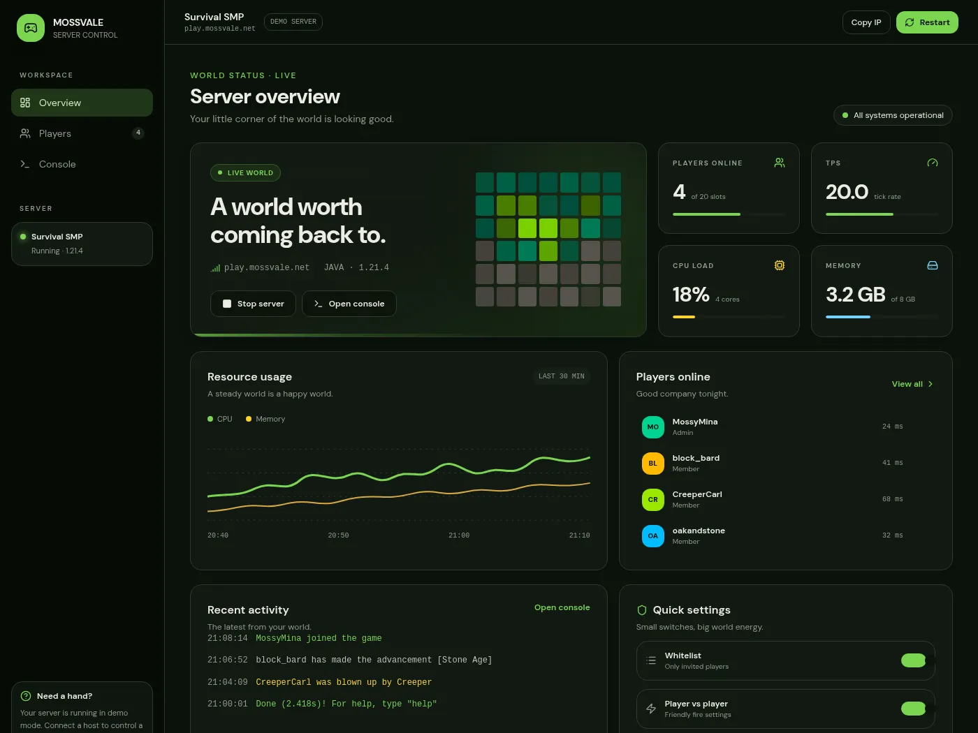 Minecraft Server Control