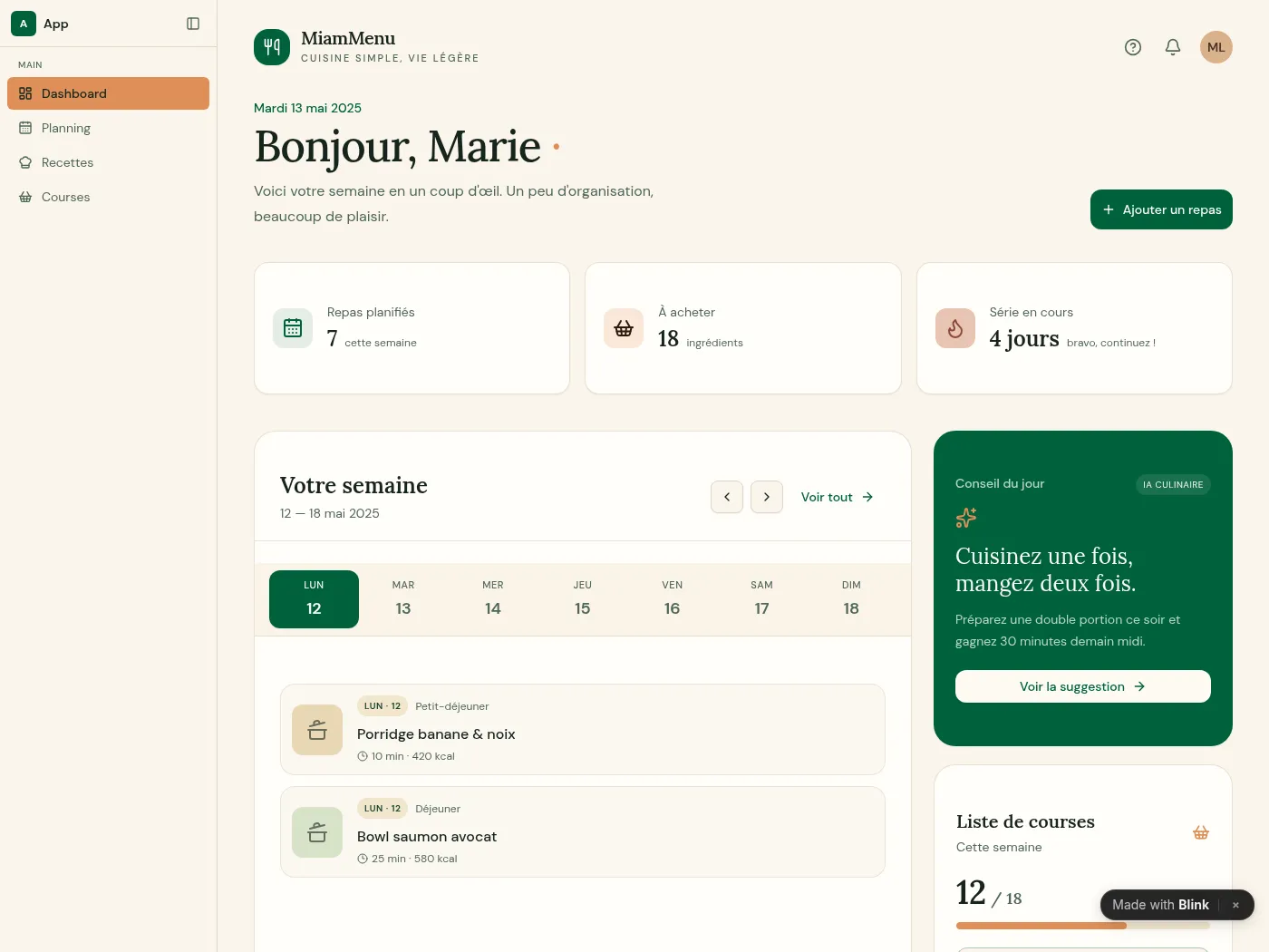 MiamMenu Meal Planner