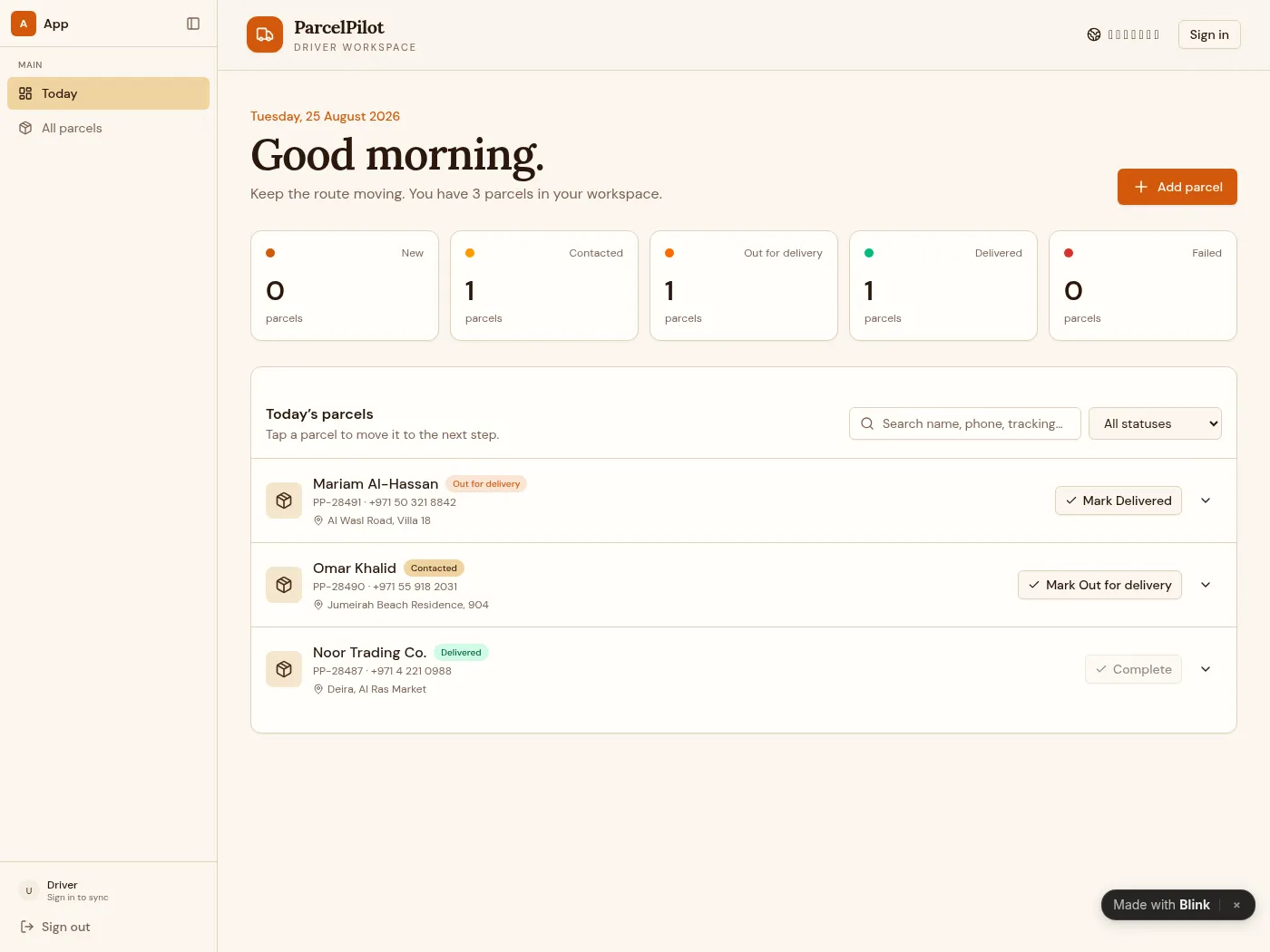 ParcelPilot Dashboard