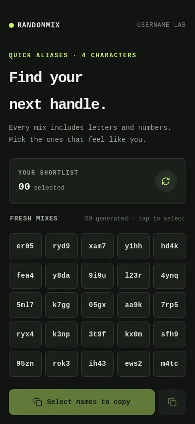 RandomMix Username Generator
