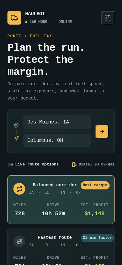 HaulBot Cab HUD