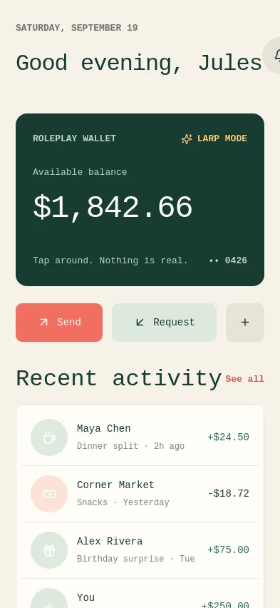 LARP Cash Simulator