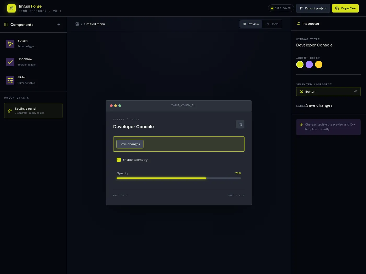 ImGui Menu Maker