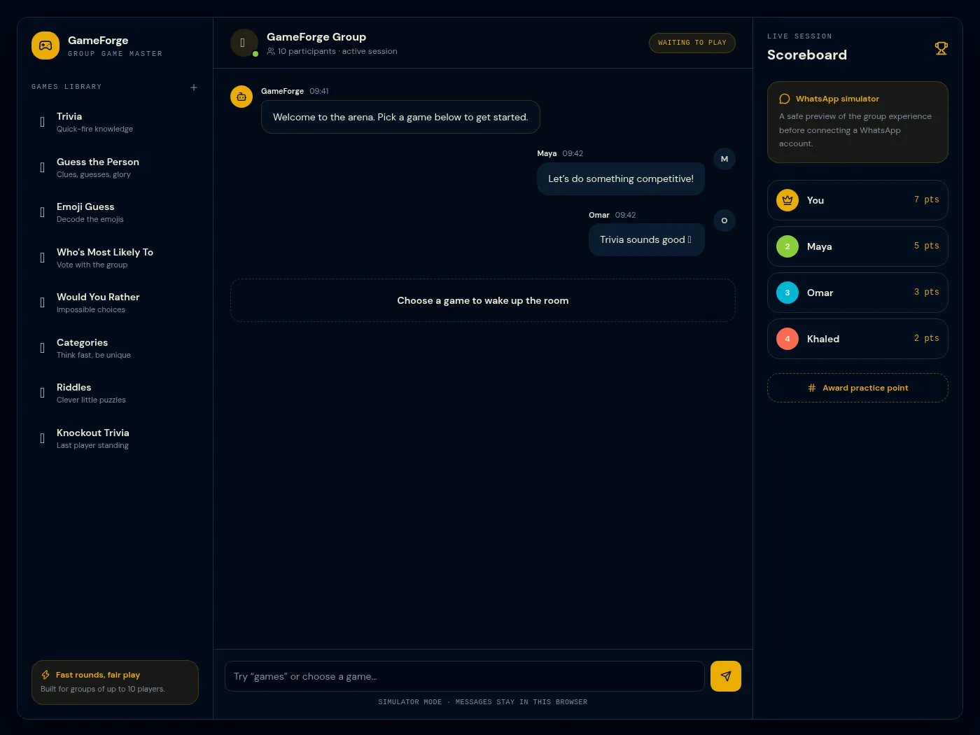 GameForge WhatsApp Bot