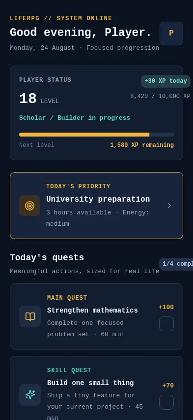 LifeRPG: Real Progression System