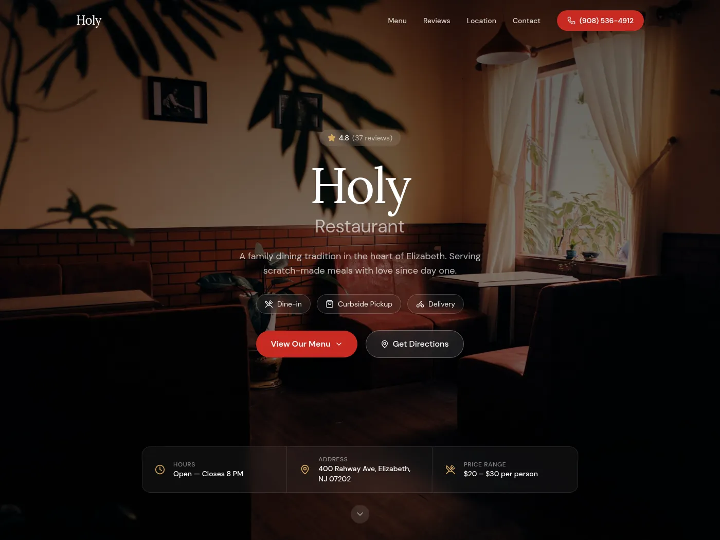 Holy Restaurant Website