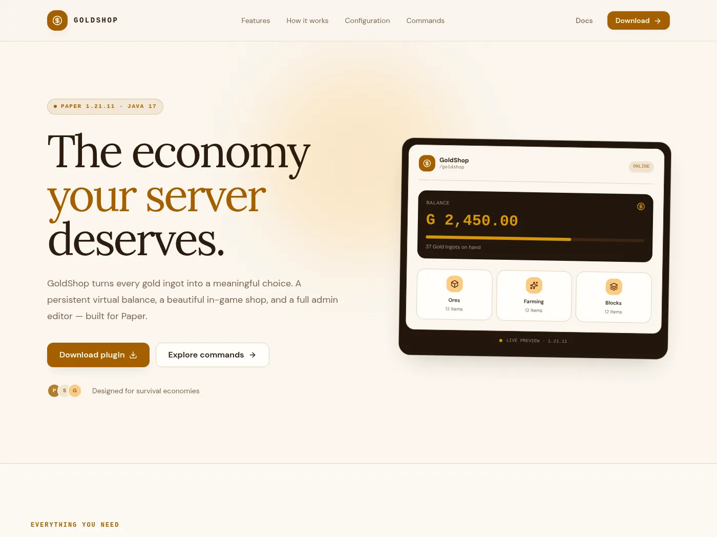 GoldShop Plugin