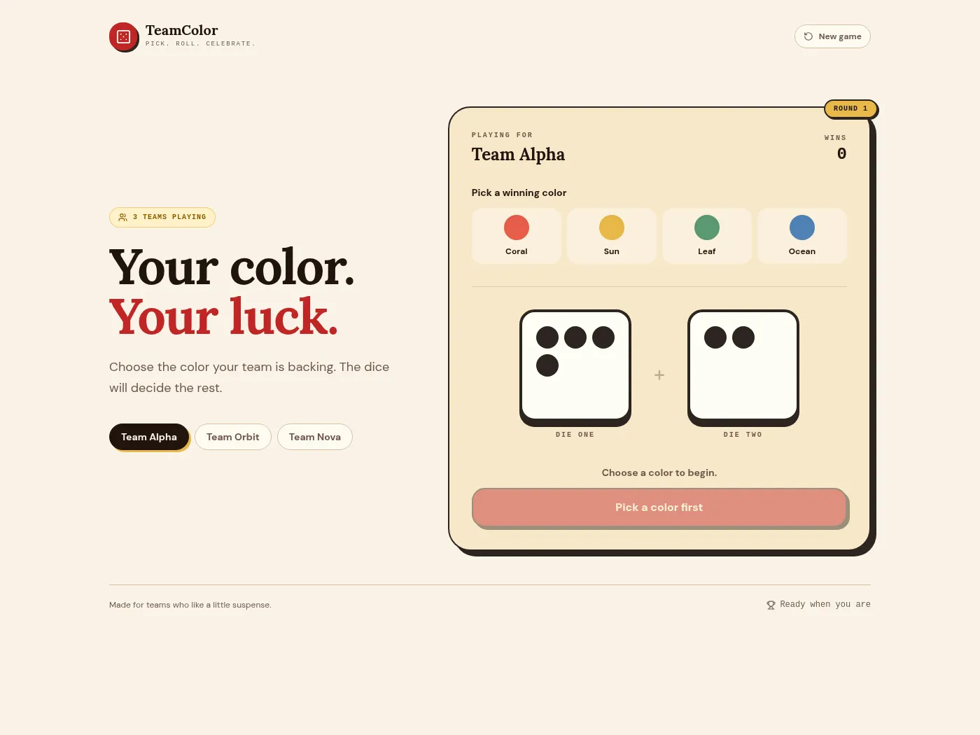 TeamColor Dice Game