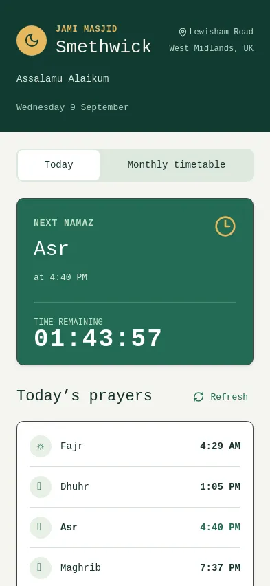 Jami Masjid Prayer App