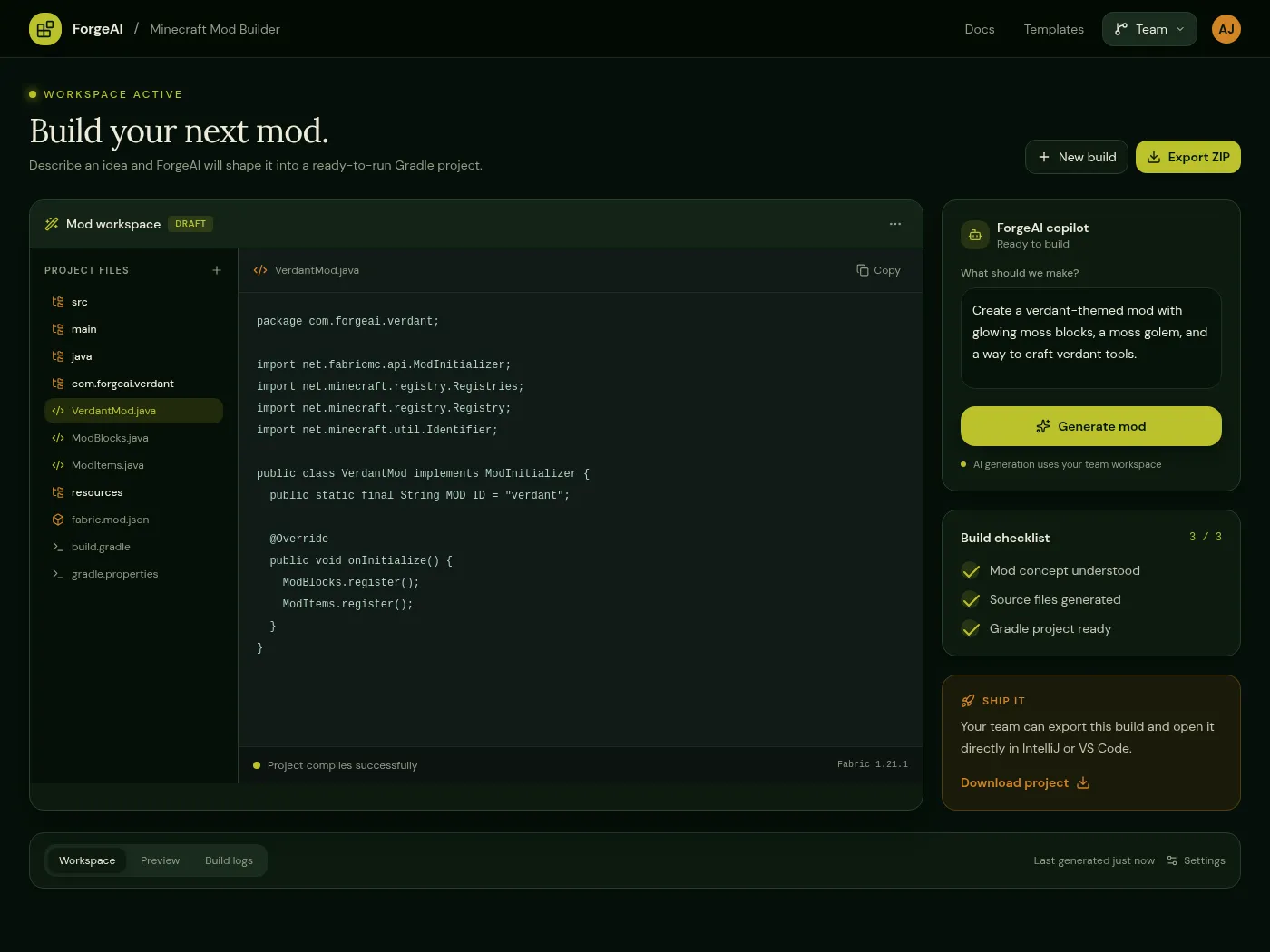 AI Minecraft Mod Builder
