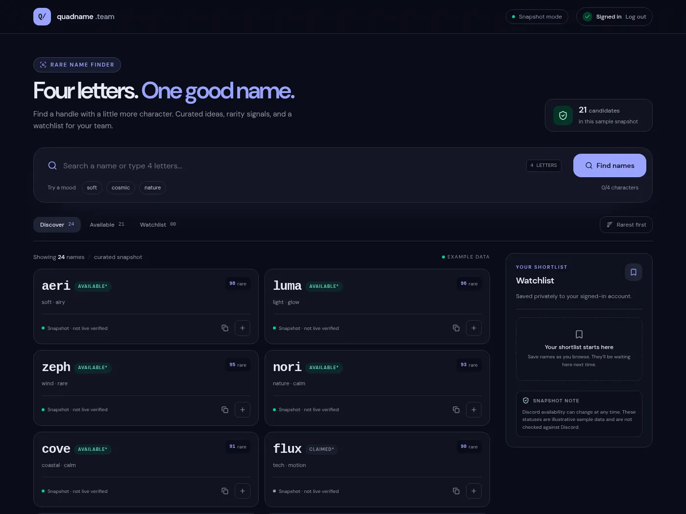 QuadName Tracker