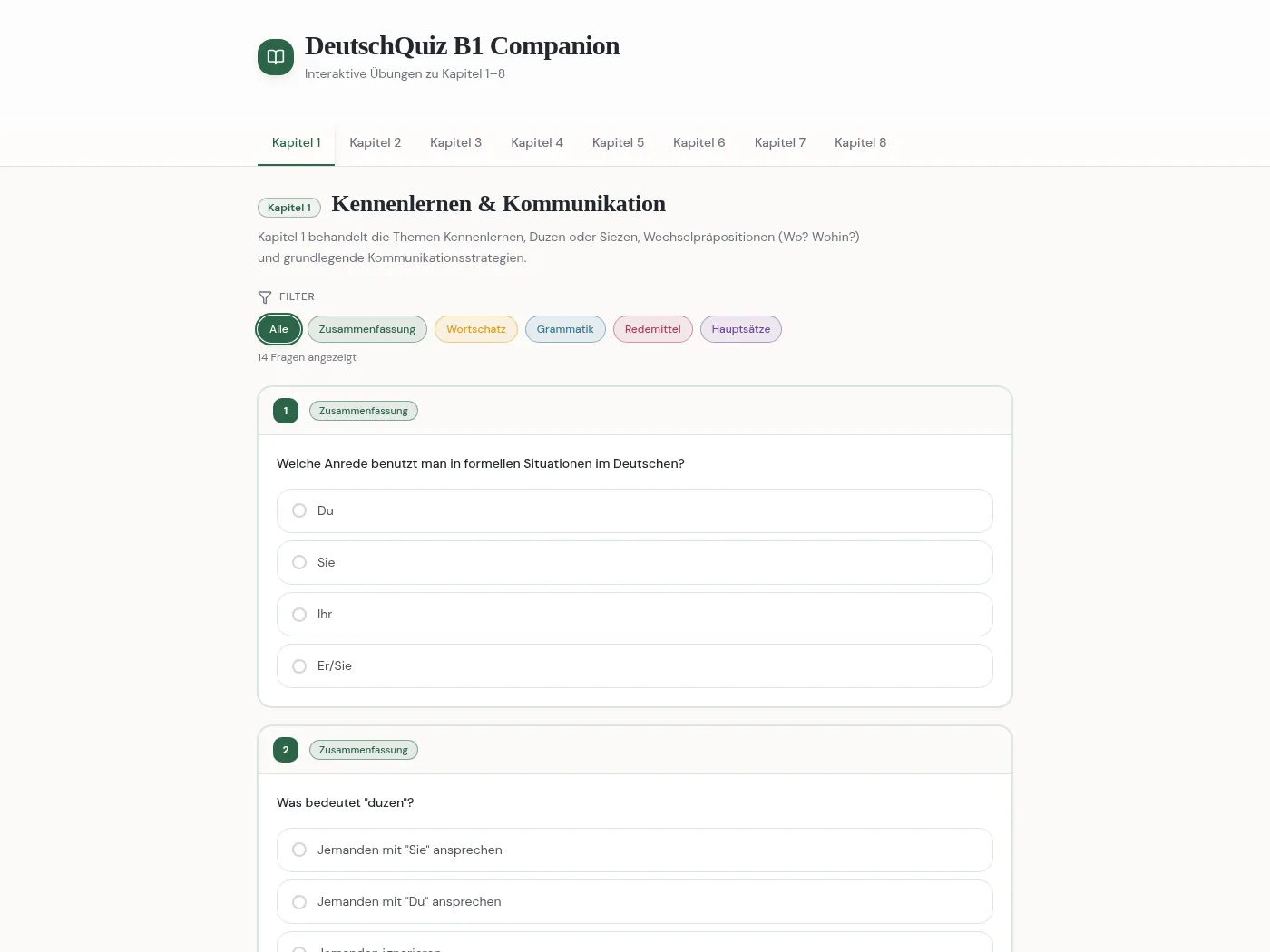 DeutschQuiz B1 Companion