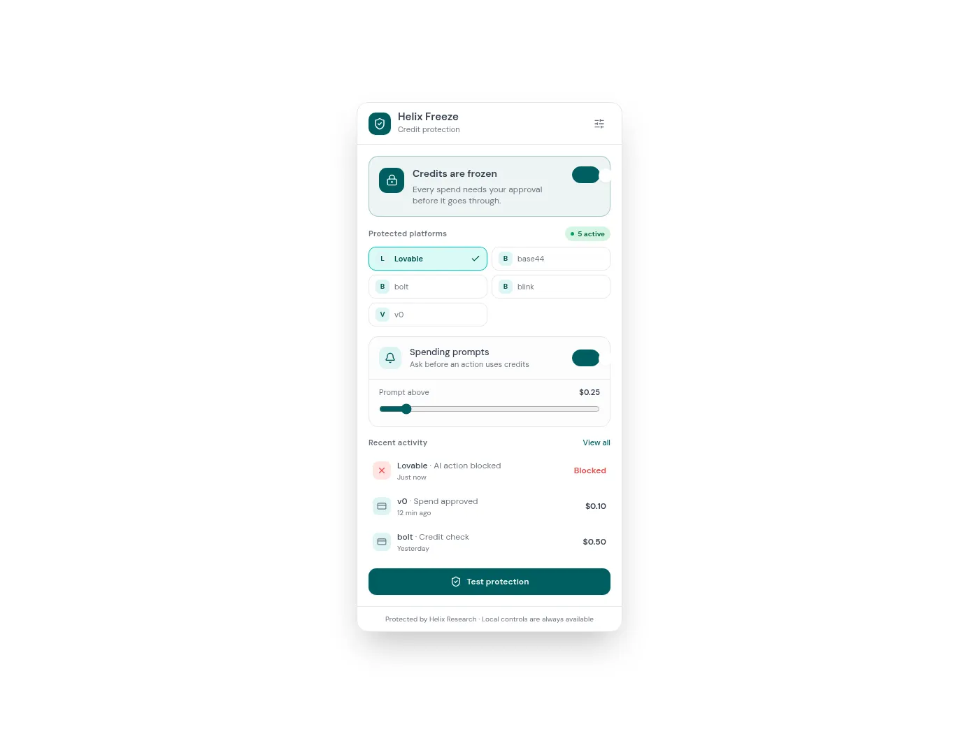 Helix Credits Freeze Extension