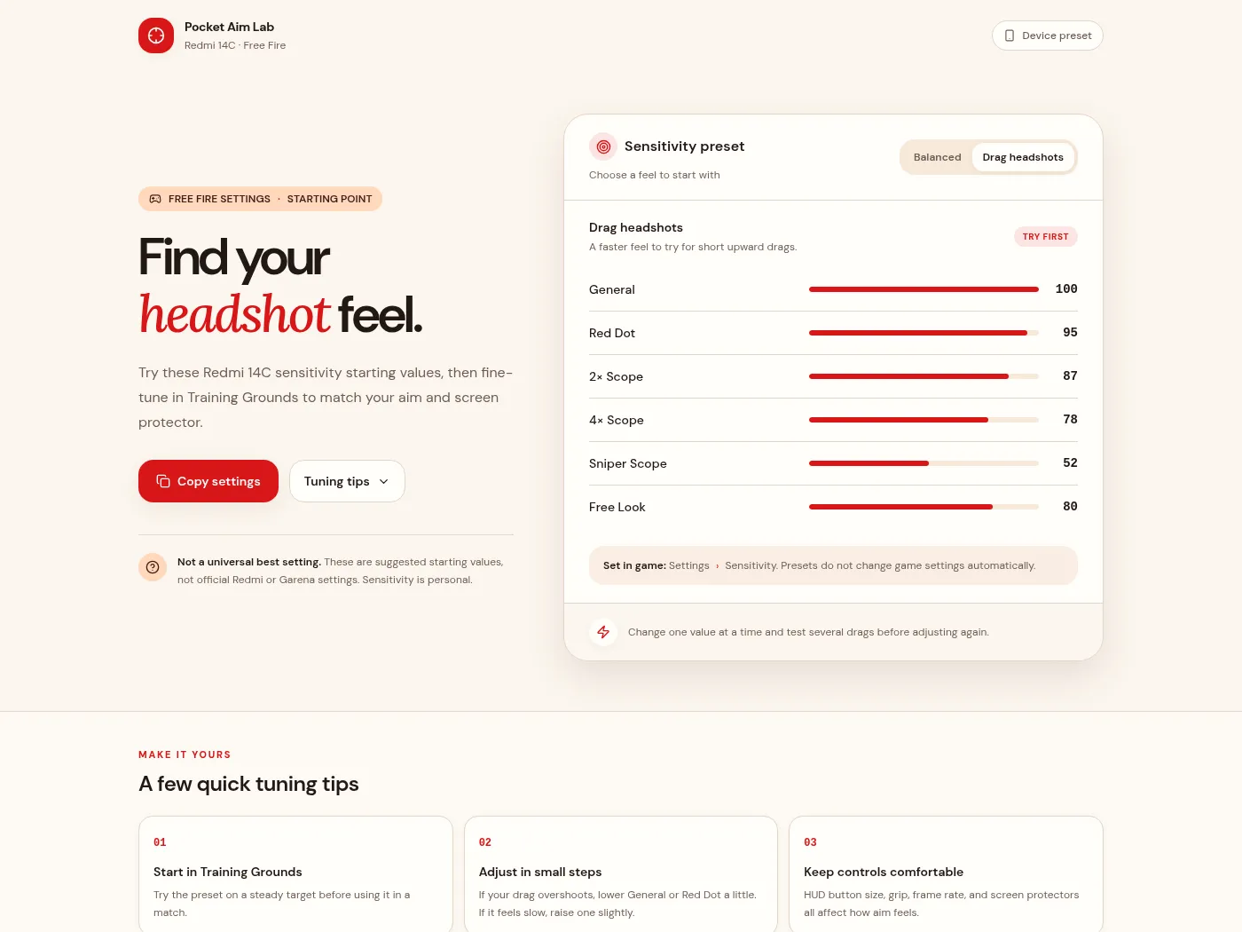Redmi Tap Sensitivity Tool