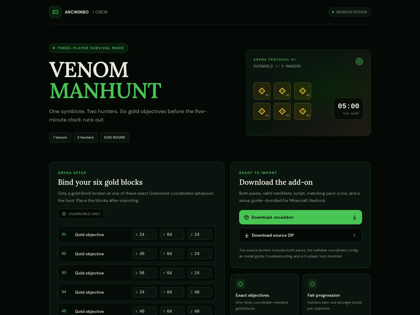 Venom Manhunt Bedrock Add-on