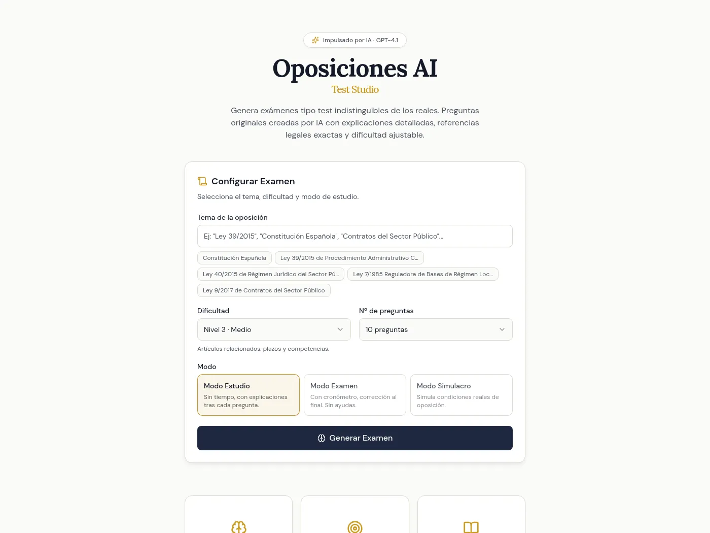 Oposiciones AI Test Studio
