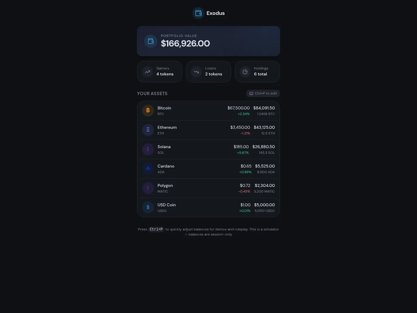 Exodus Balance Simulator