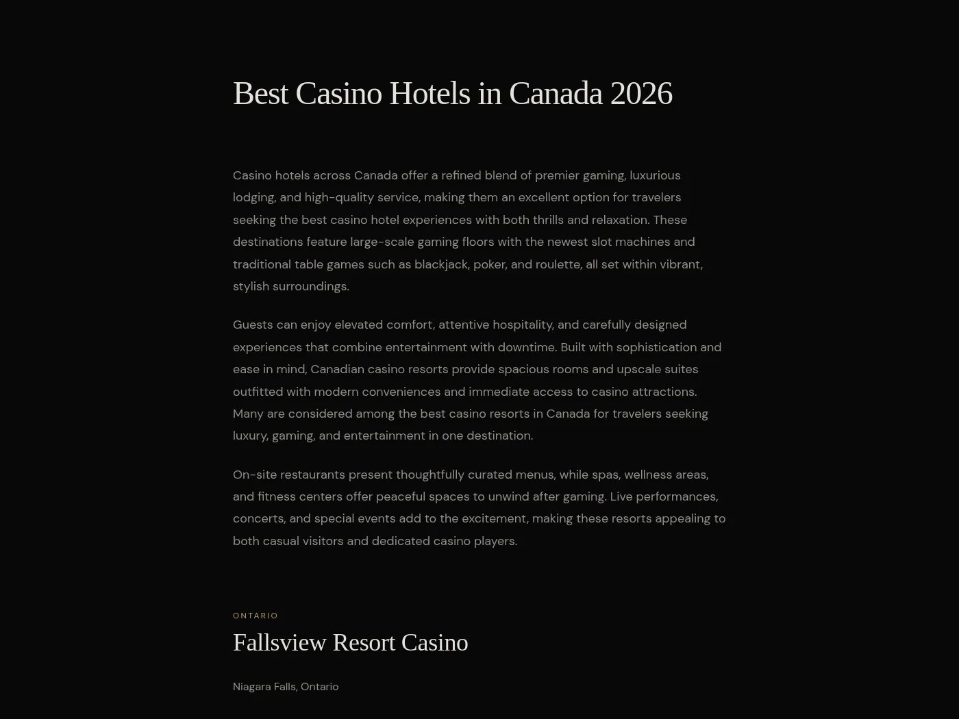 Canada Casino Hotels Landing