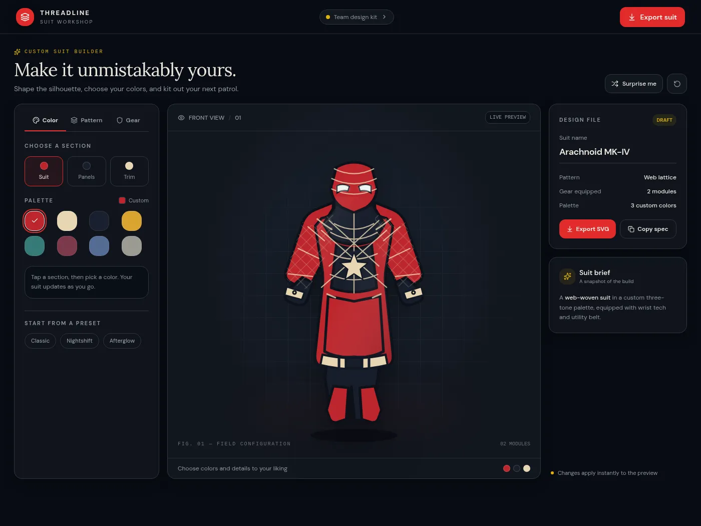 Spider-Suit Designer