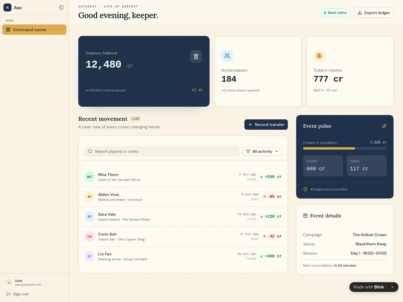 LARP Bank Dashboard