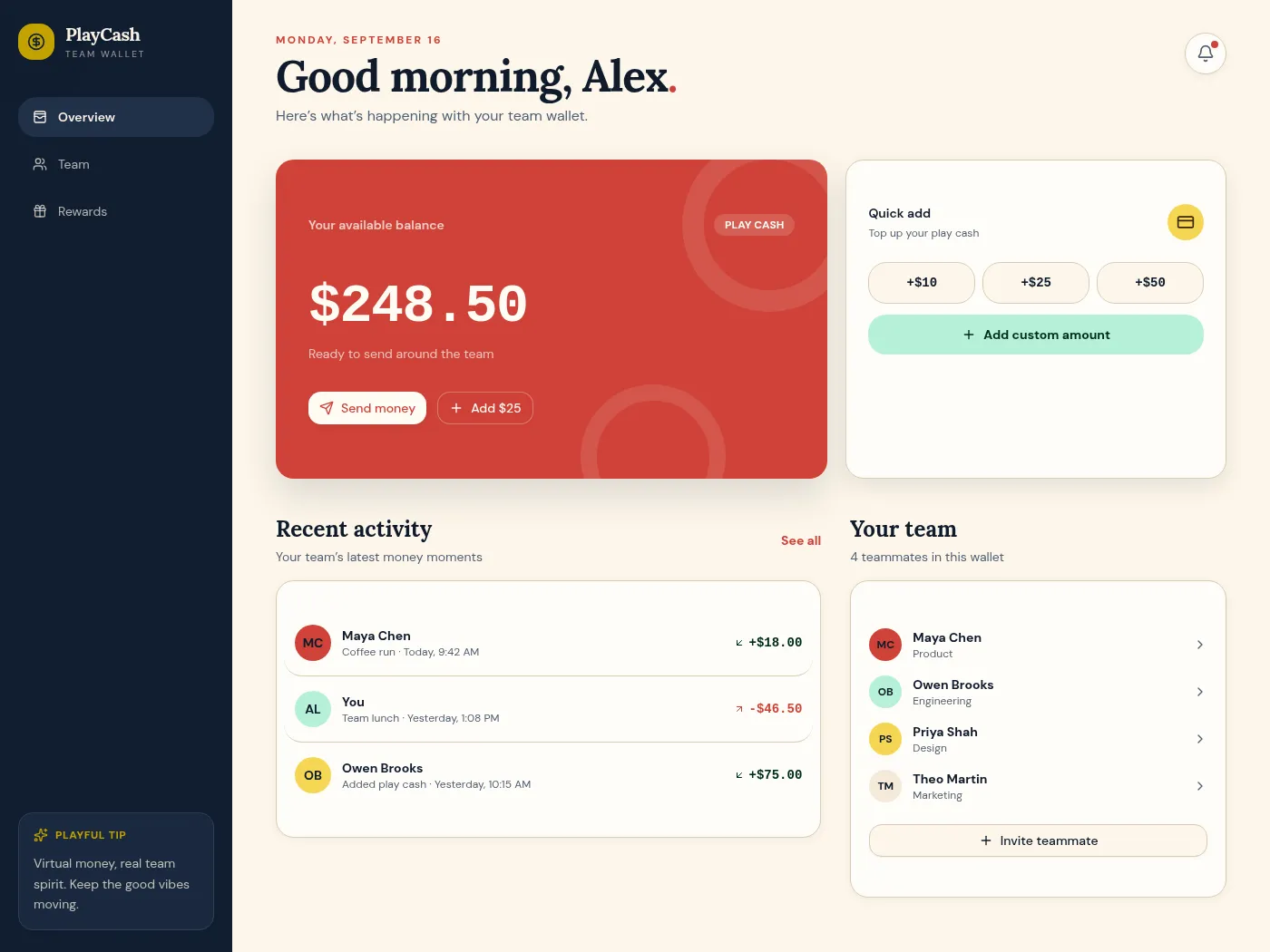 PlayCash Team Wallet