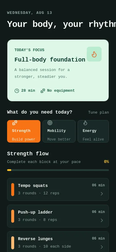 King HomeFit Regime Planner