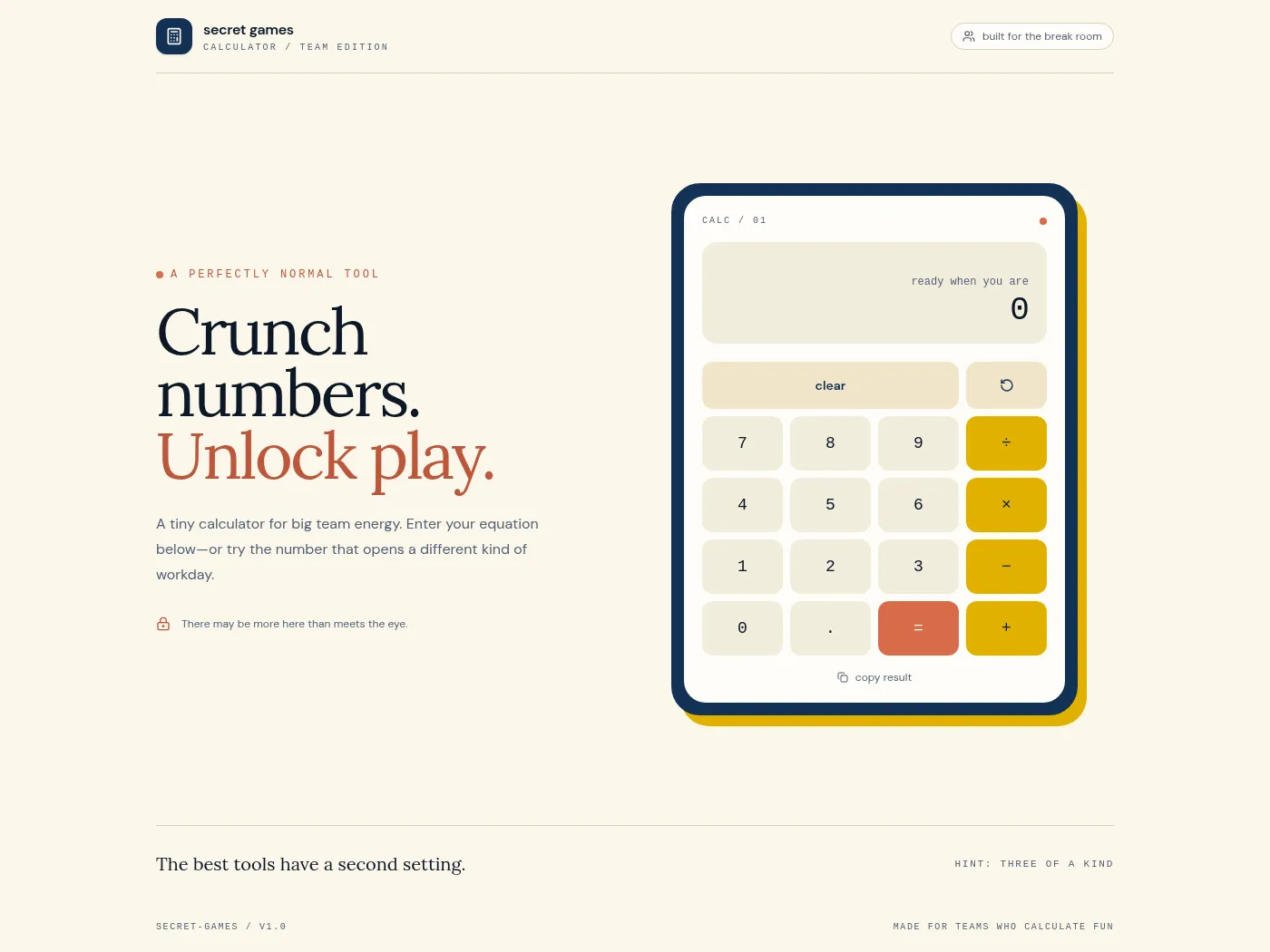 Secret Games Calculator