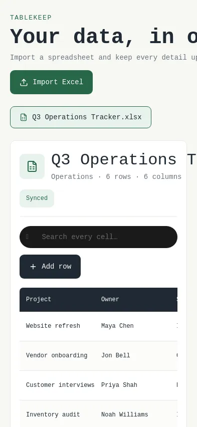 Excel Organizer Mobile