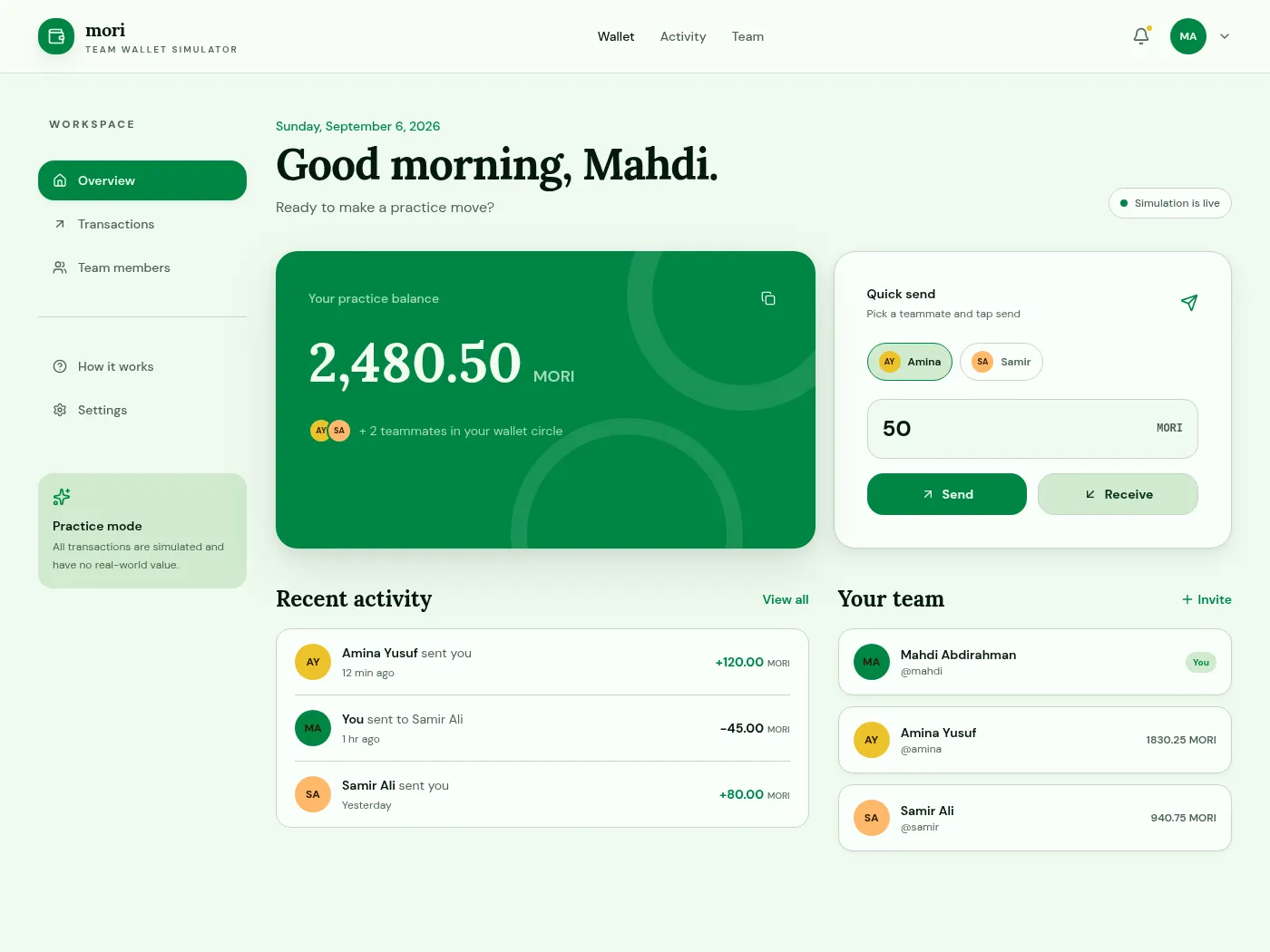 Team Crypto Wallet Sim