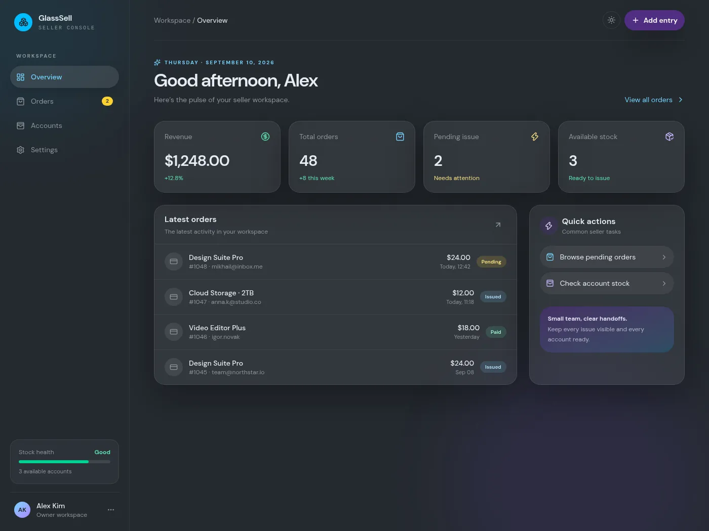 GlassSell Dashboard