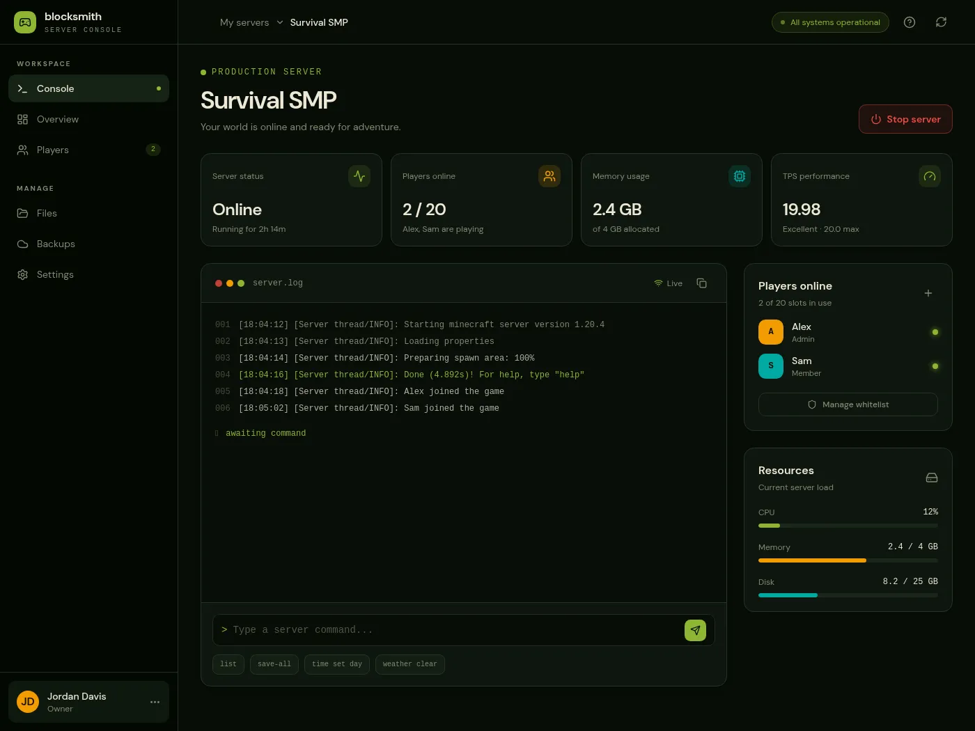 Minecraft Server Web Console