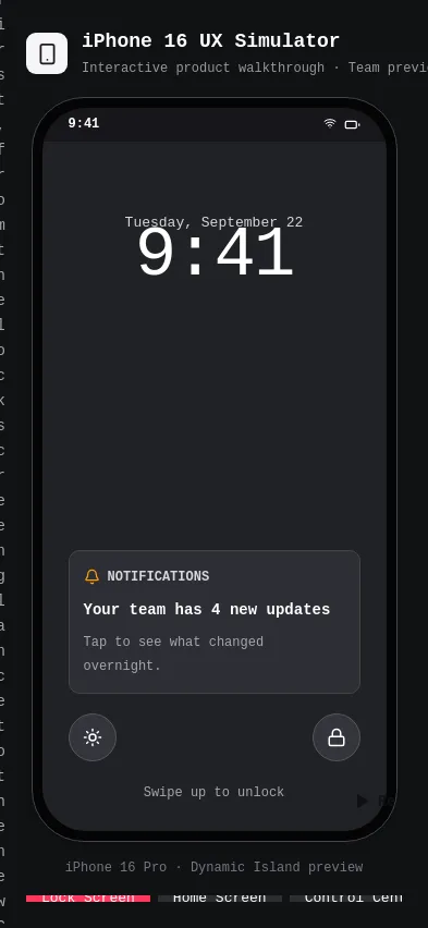 iPhone 16 UX Simulator