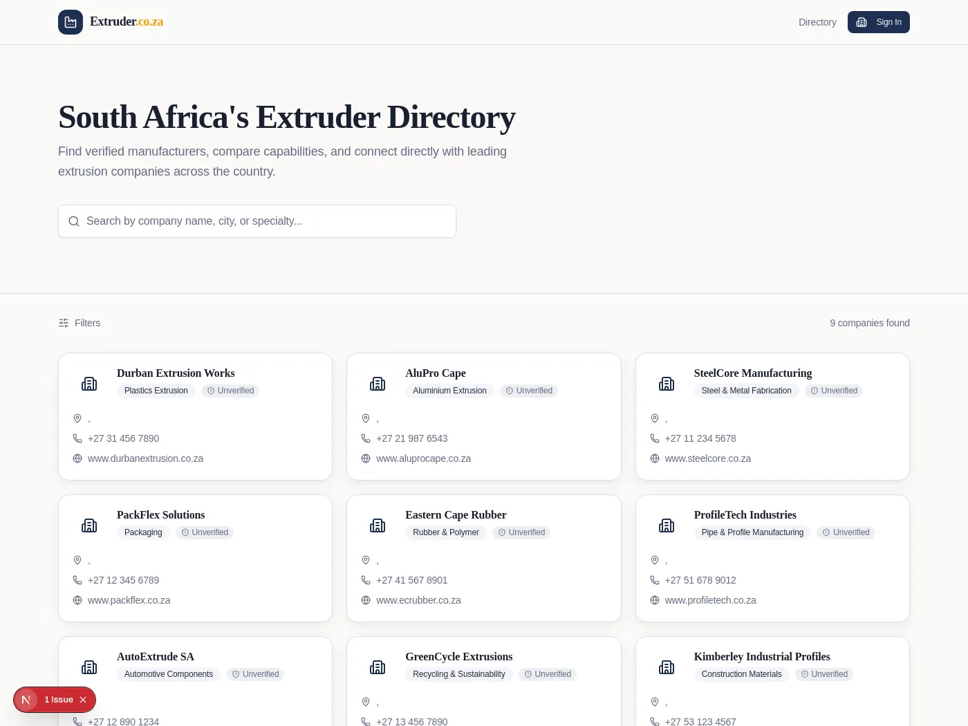Extruder Directory Platform