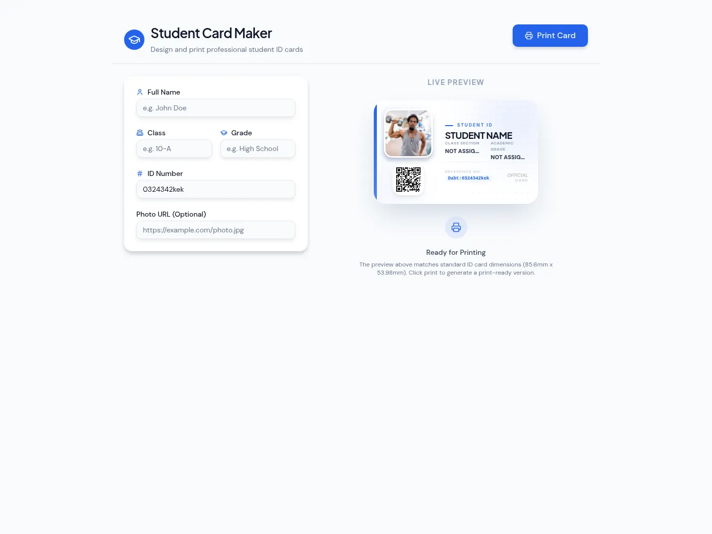 Student Print Card Maker