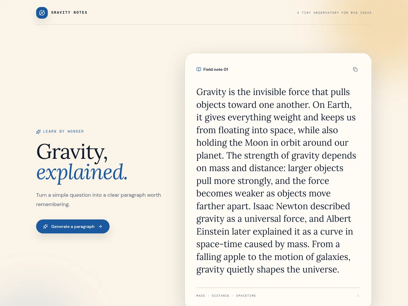 Gravity Paragraph Generator
