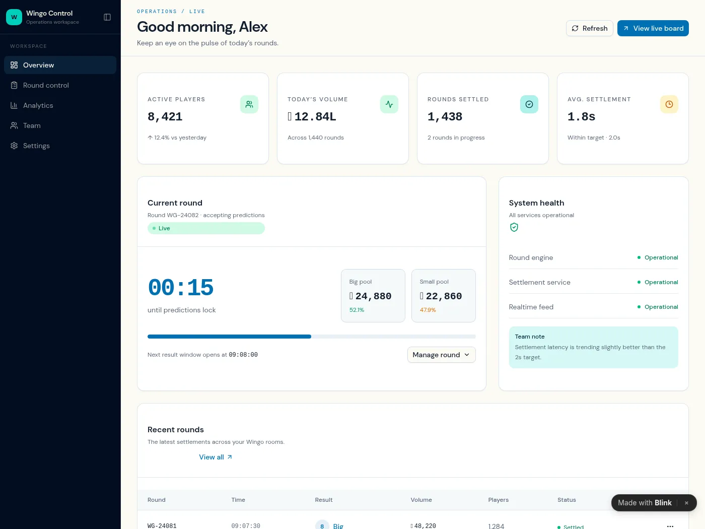 Wingo Round Admin Panel