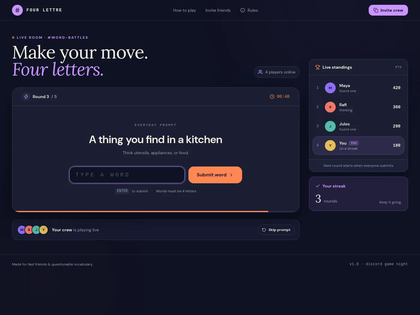 4 Lettre Discord Game