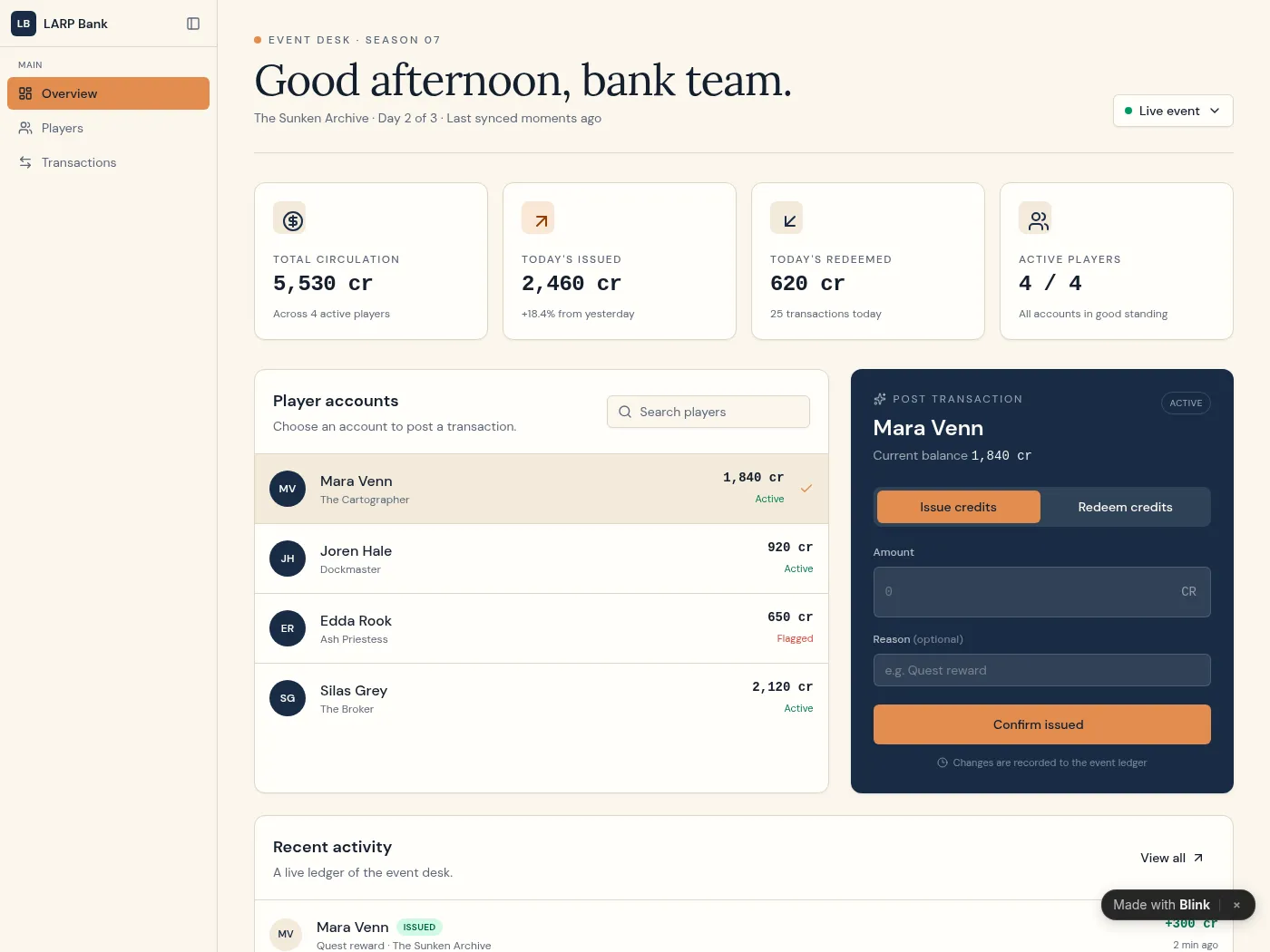 LARP Bank Manager