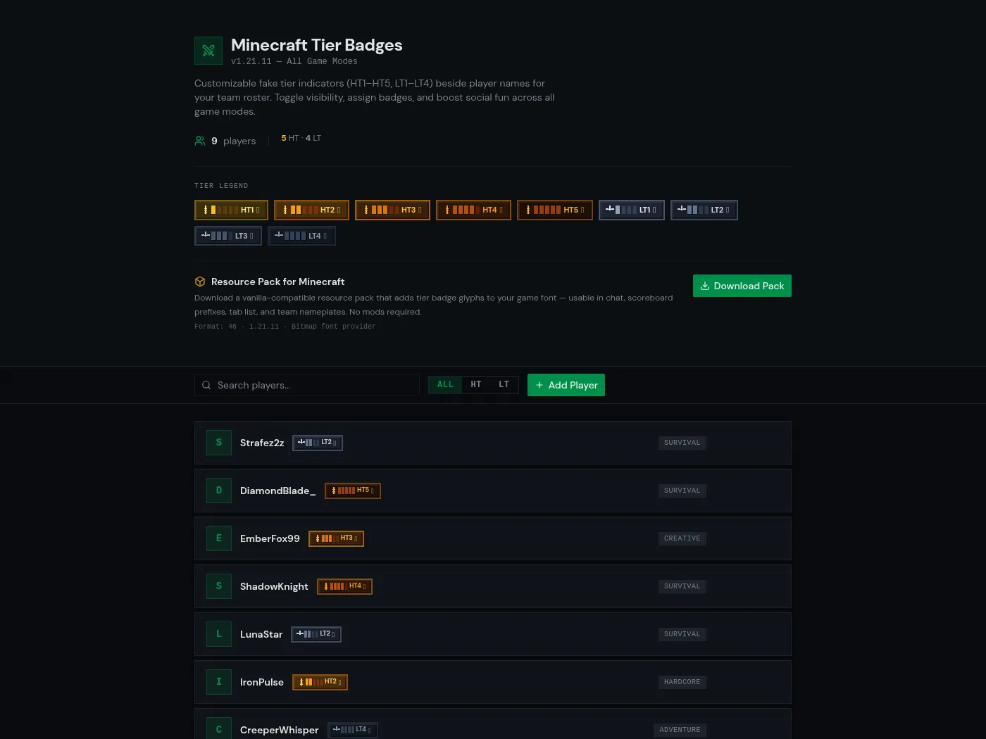 Minecraft Tier Badges