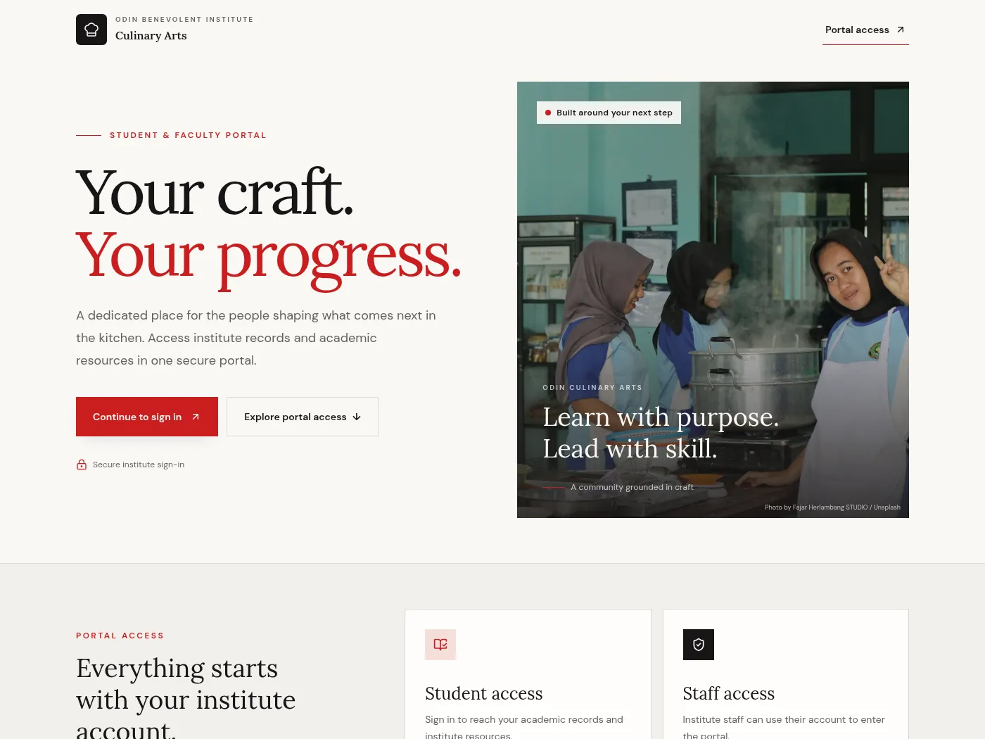 Odin Culinary Student Portal
