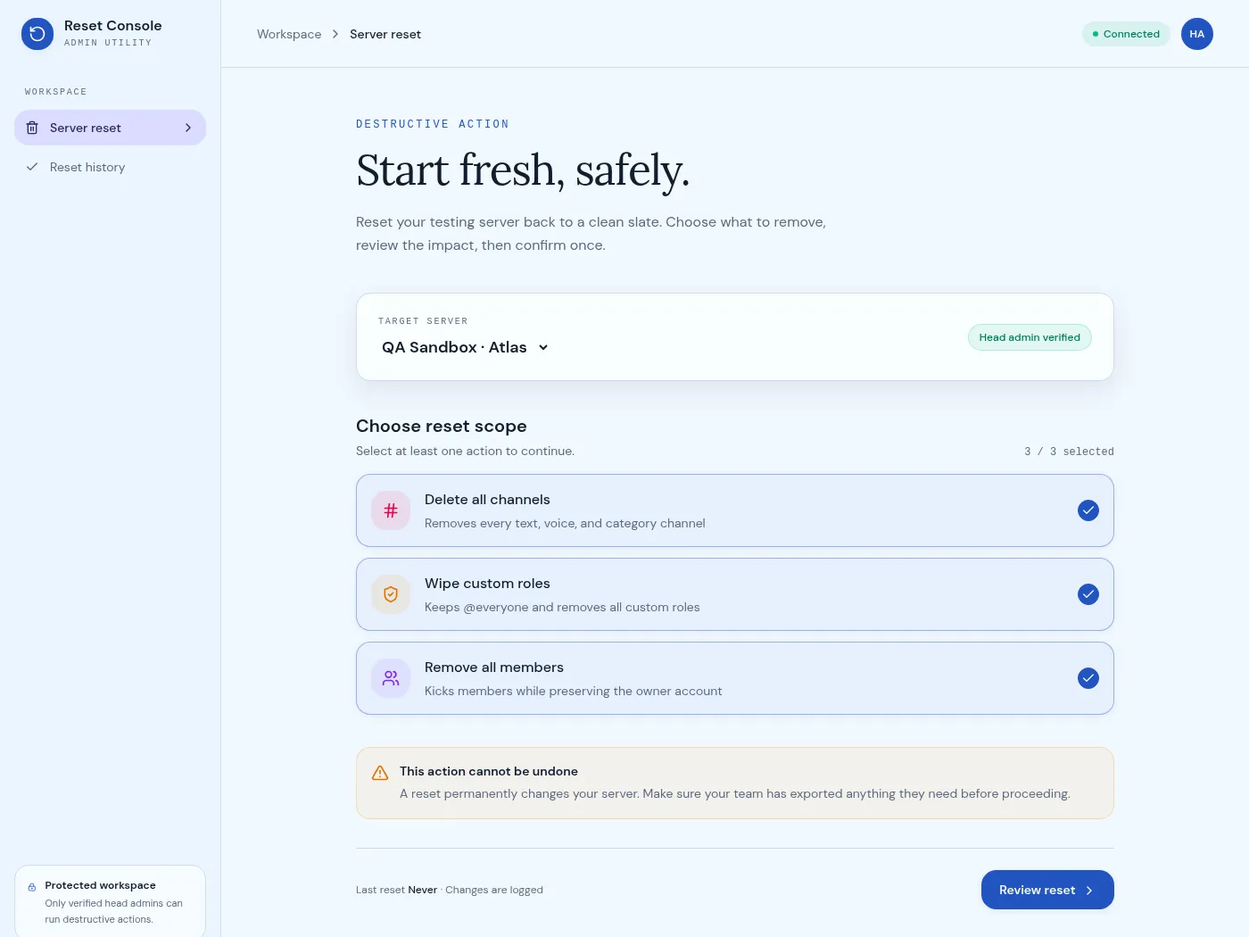 Discord Server Reset Tool
