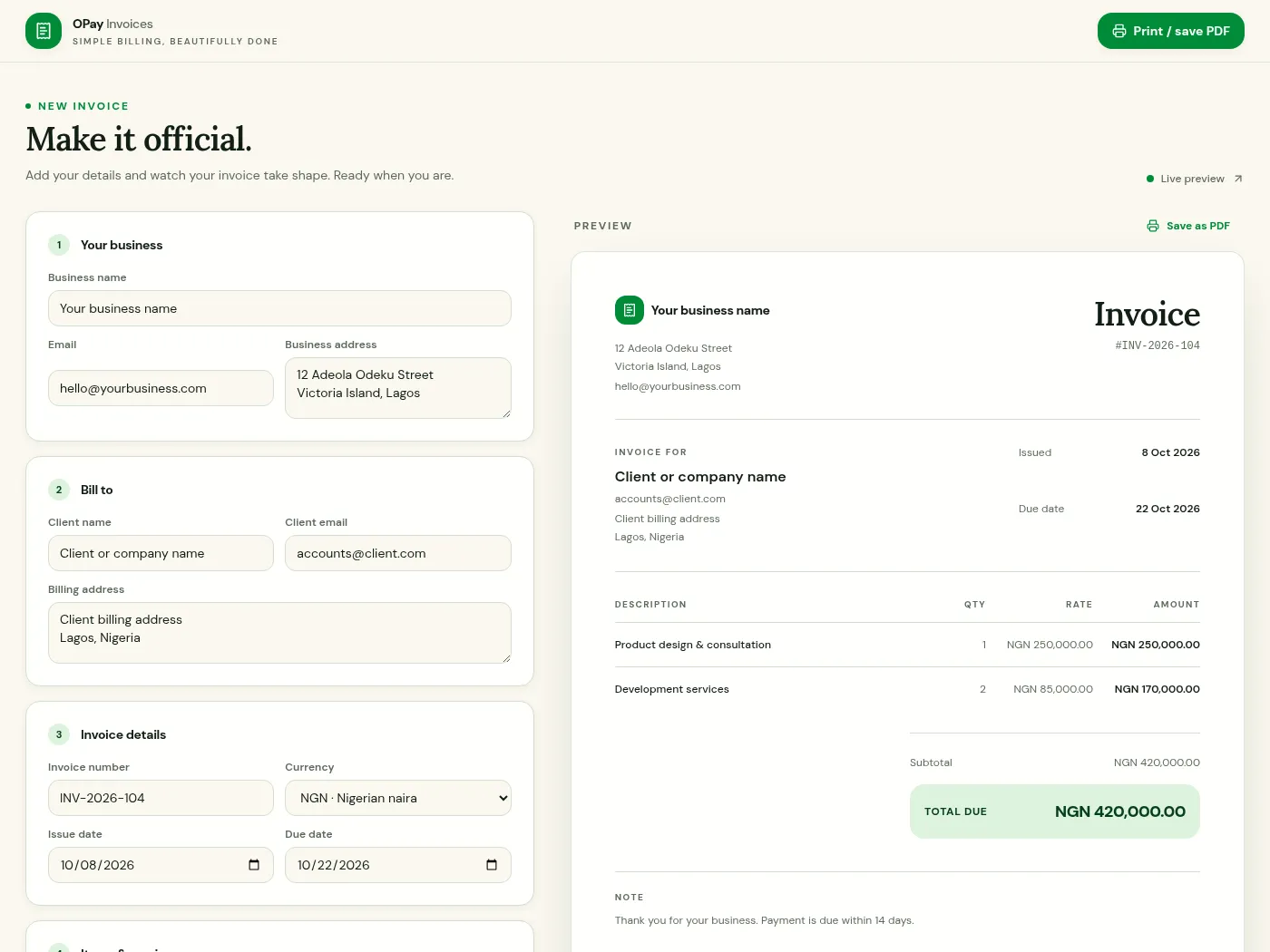 Opay Invoice Maker