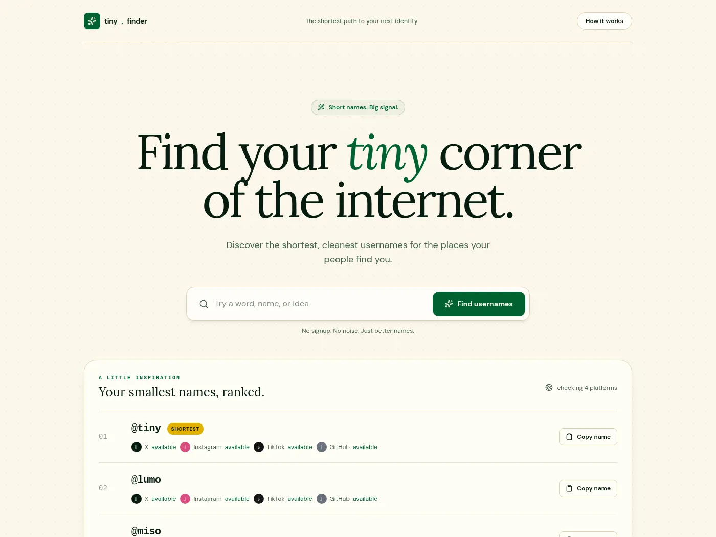 Tiny Username Finder