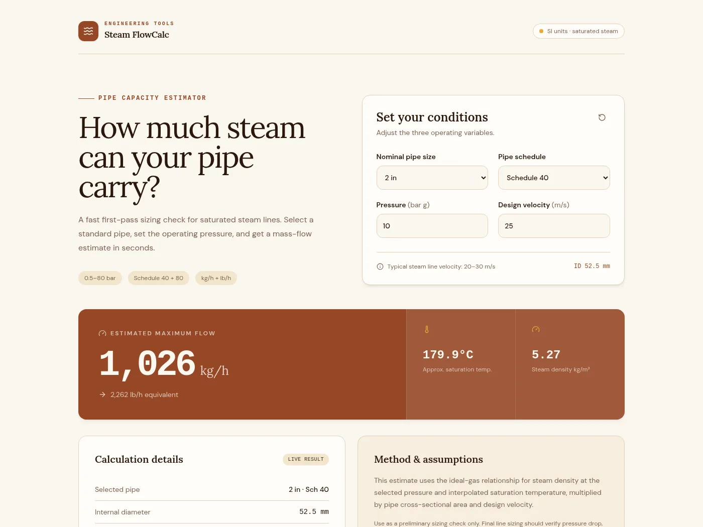 Steam Pipe FlowCalc