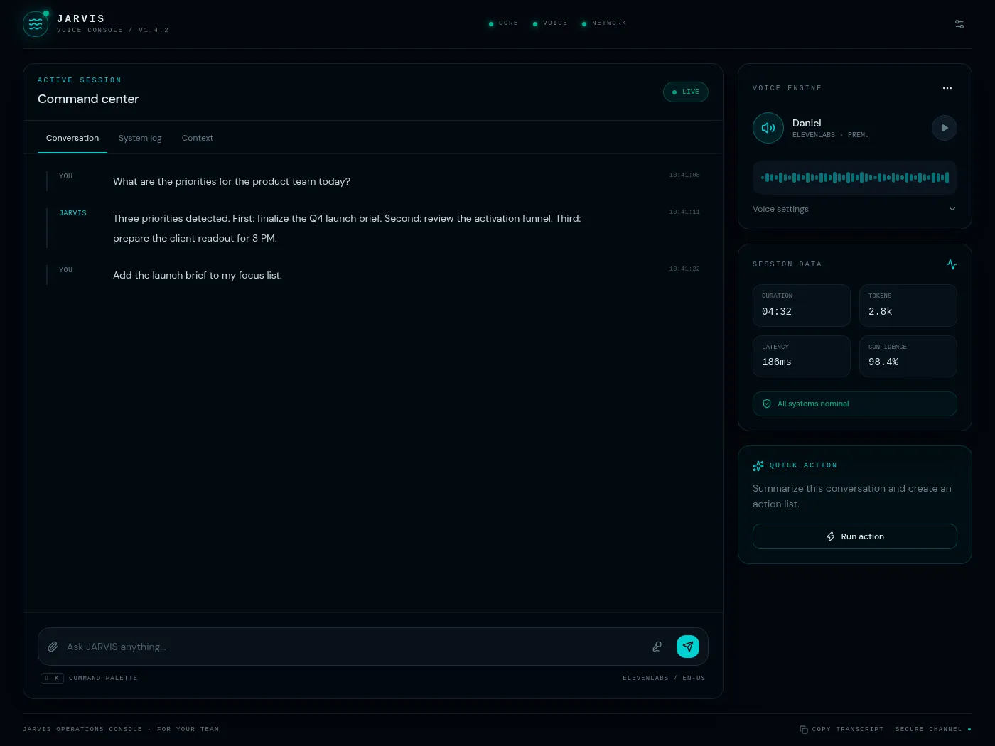 JARVIS Voice Console